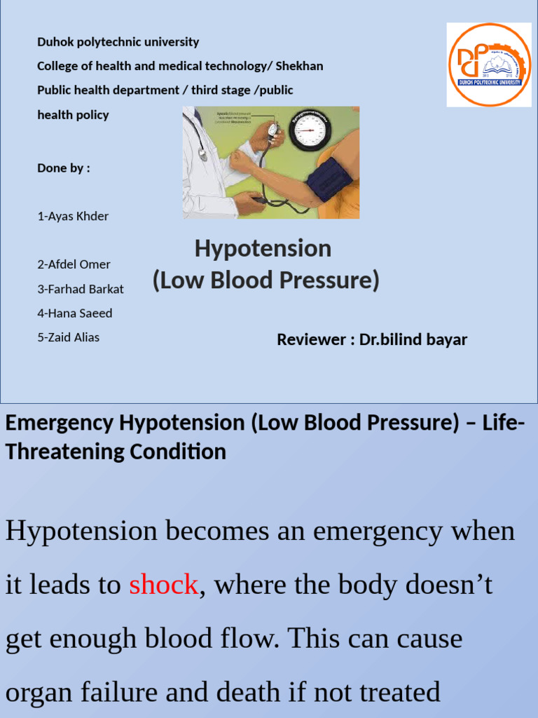 Emergency Hypotension: Causes & First Aid | PDF