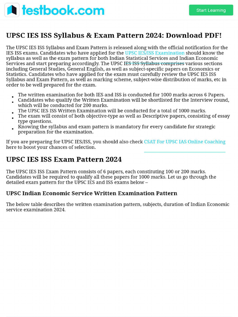 UPSC IES ISS Syllabus & Exam Pattern 2024 - Download PDF! | PDF