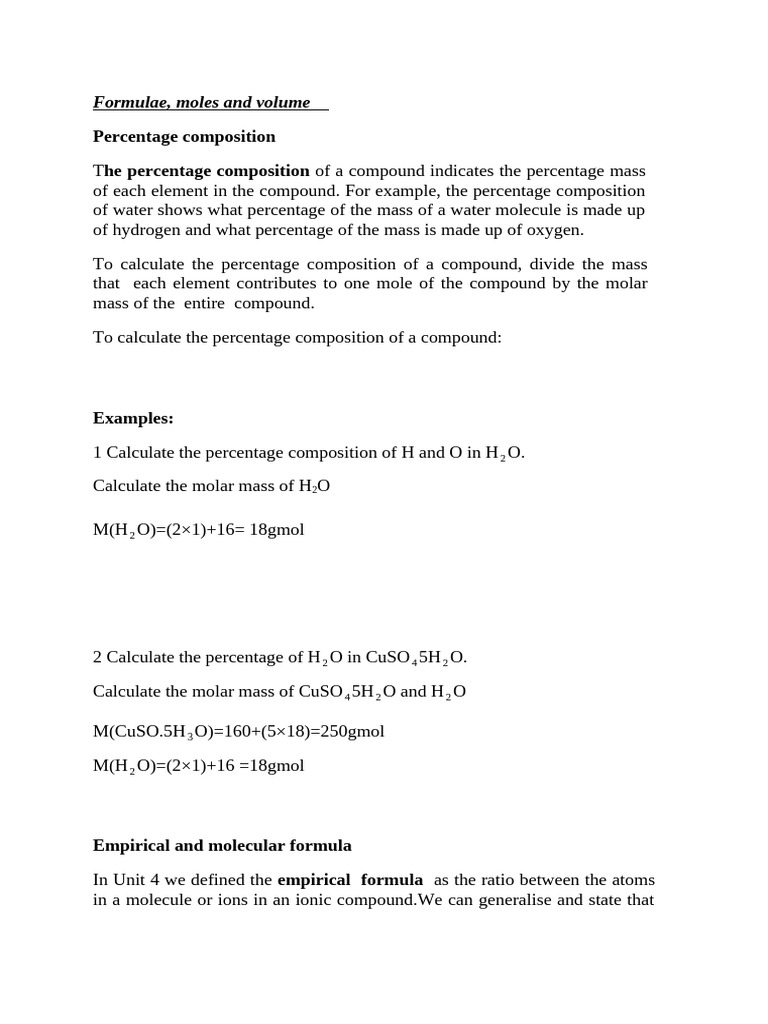 Mole Concept 2 - Formulae, Moles and Volume | PDF | Chemical Compounds ...