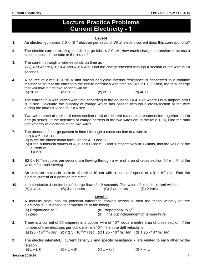 01 Current Electricity 1 (STDNT) | PDF | Electric Current | Electron