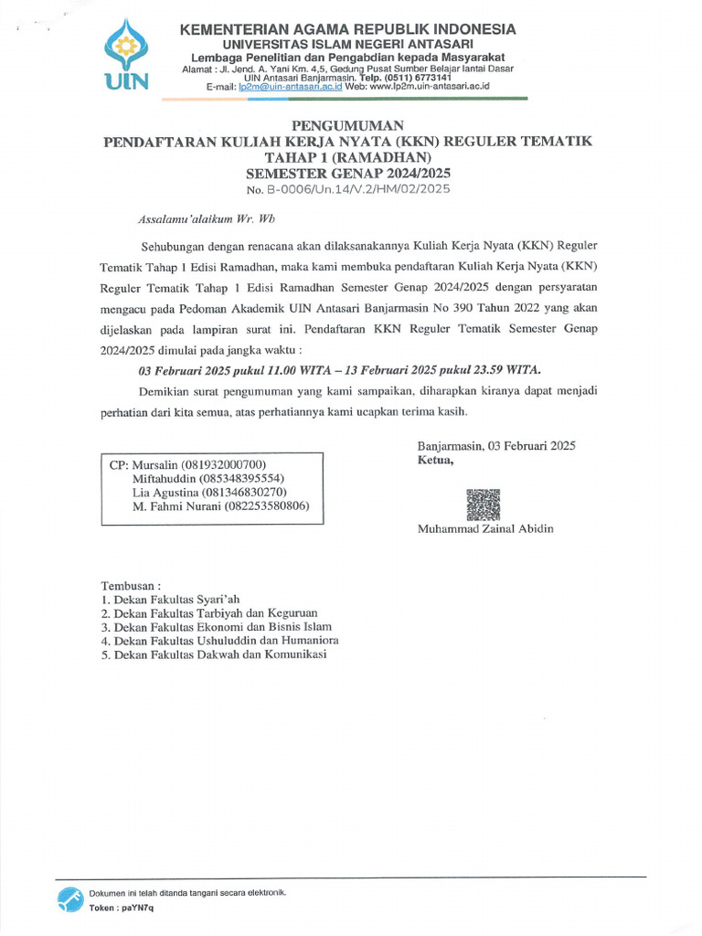 Pengumuman Pendaftaran Kuliah Kerja Nyata (KKN) Reguler | PDF