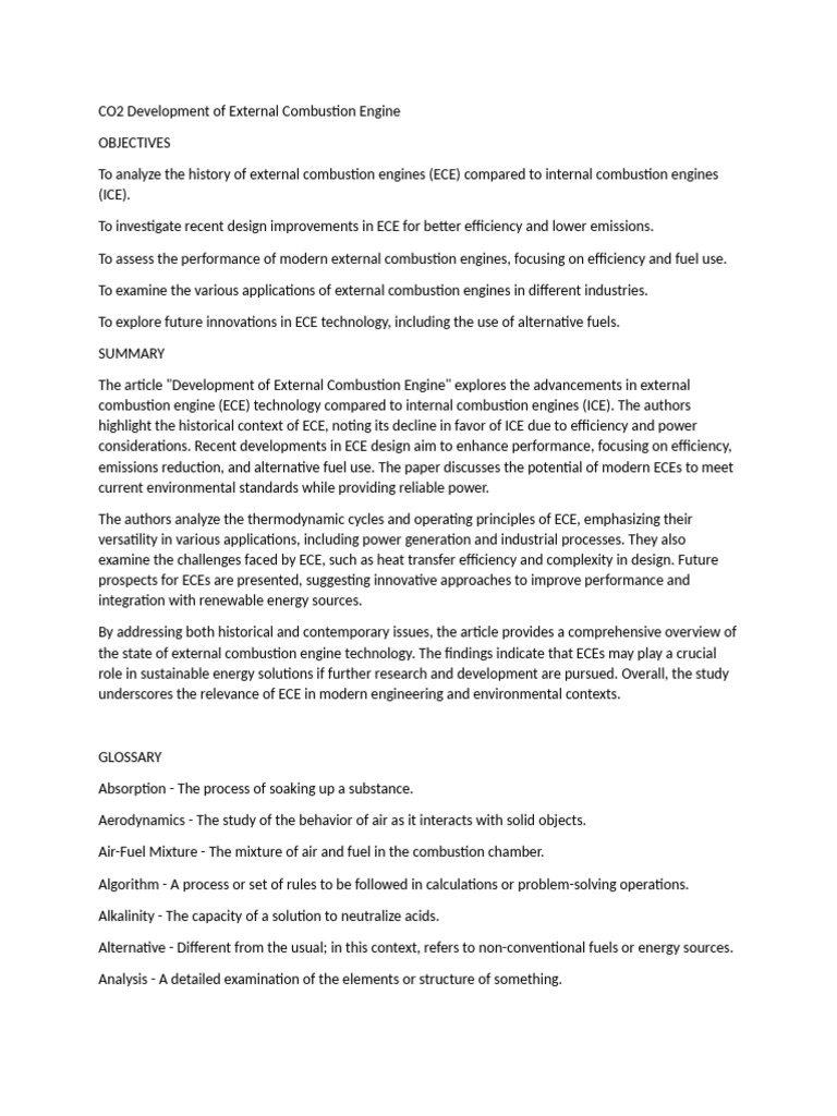 CO2 Development of External Combustion Engine | PDF | Engines ...