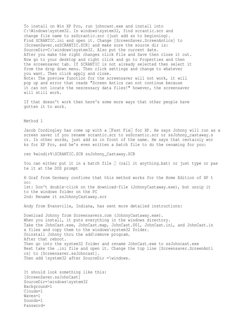 Johnny Castaway Install - Read Me | PDF | Microsoft Windows | Windows Xp