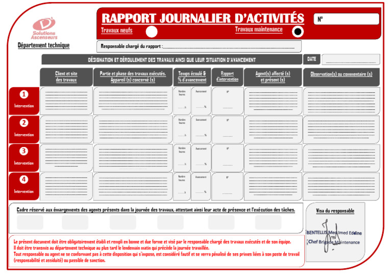 Rapport Journalier Des Travaux Dsolutions 2-73 | PDF