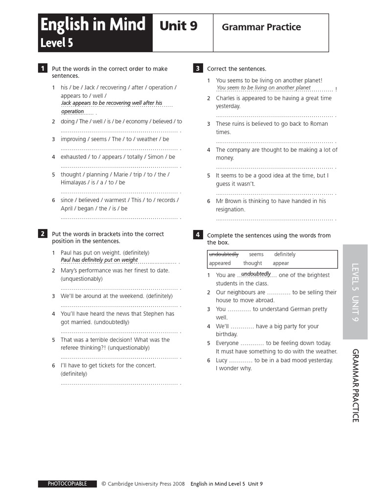 English in Mind Level5 Advanced Unit9 Grammar Worksheet | PDF