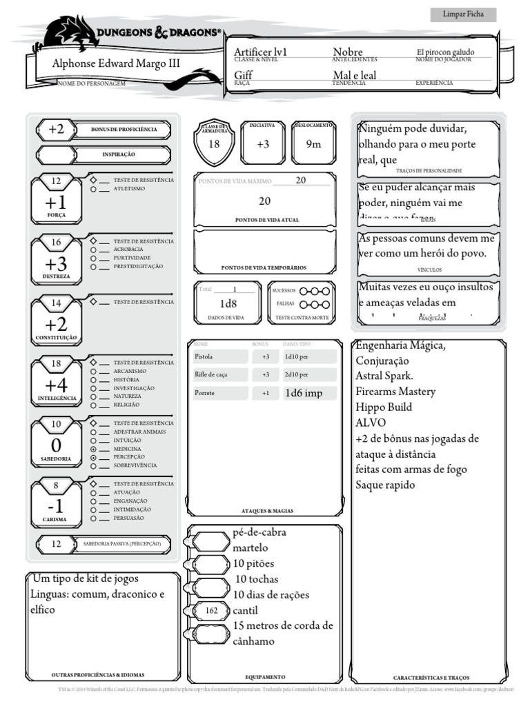 DnD Ficha Alphonse Edward Margo III | PDF