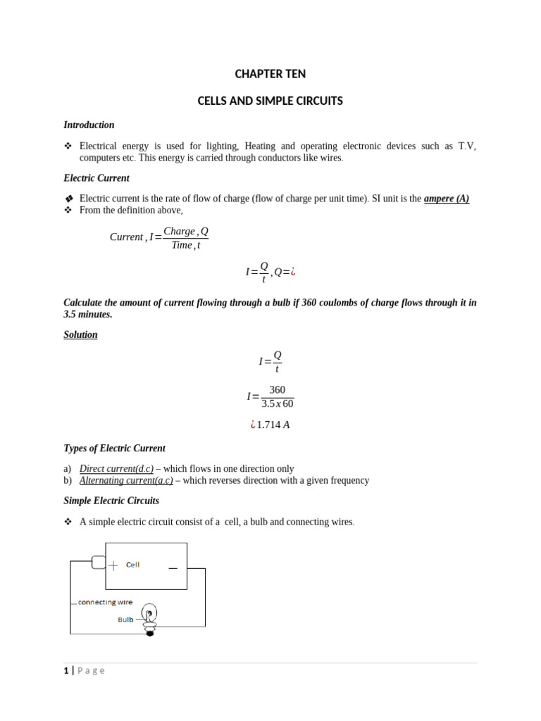 Topic Ten Cells and Simple Circuit | PDF | Series And Parallel Circuits ...