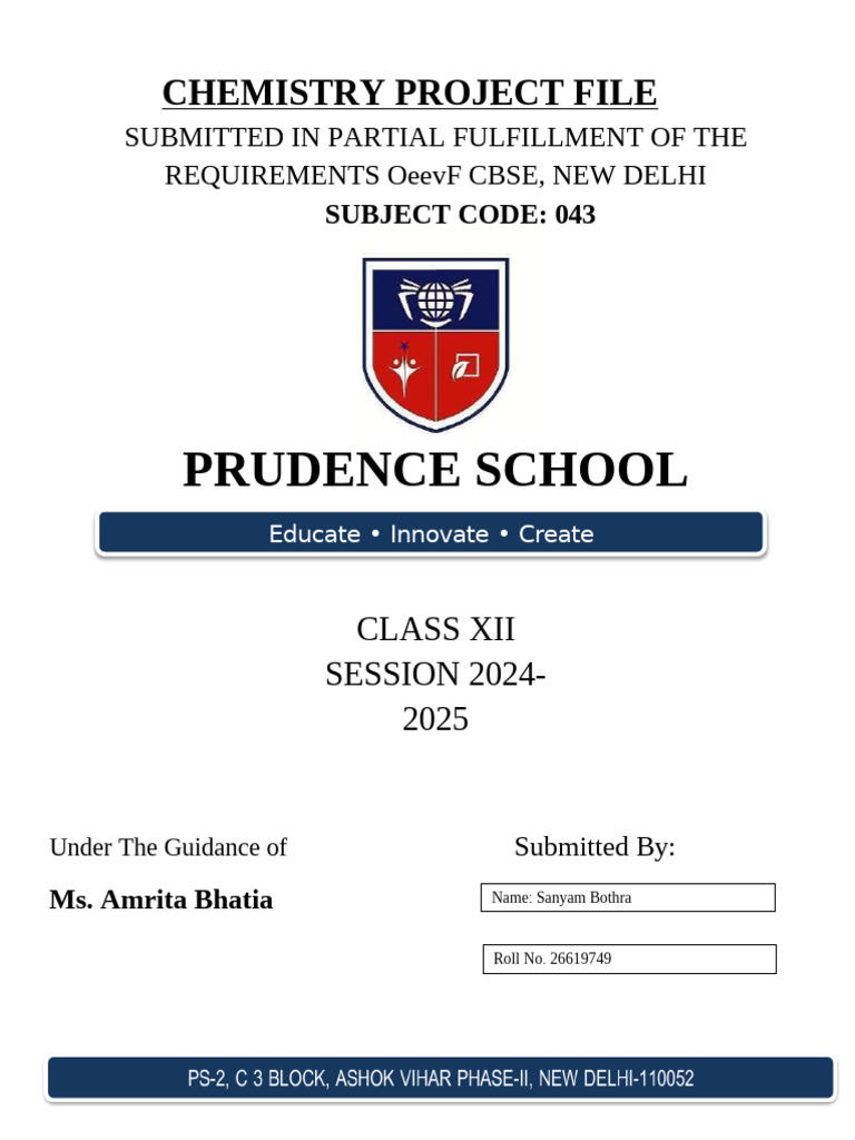 Prudence School: Chemistry Project File | PDF