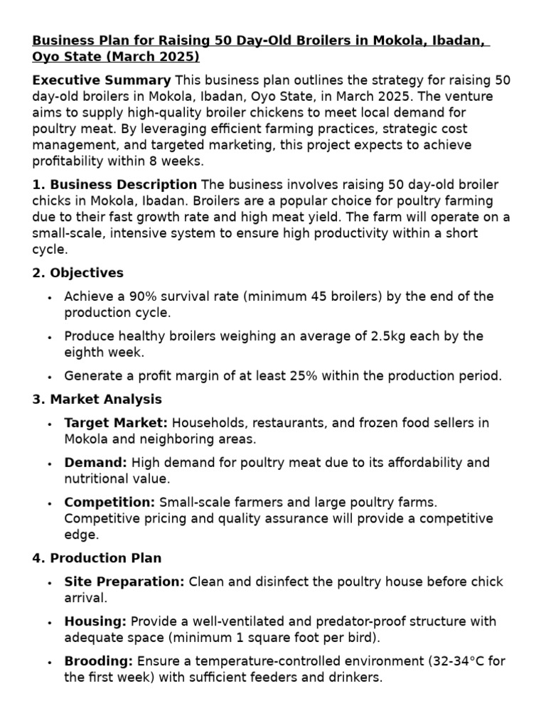 Broiler Farming Plan Mokola 2025 | PDF | Poultry Farming | Broiler