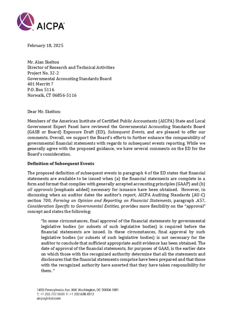 AICPA Comment Letter - February 18 | PDF | Auditor's Report | Accounting