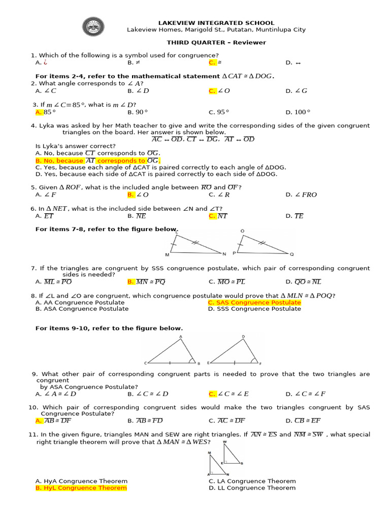 G8-Q3-Reviewer | PDF | Triangle | Triangle Geometry