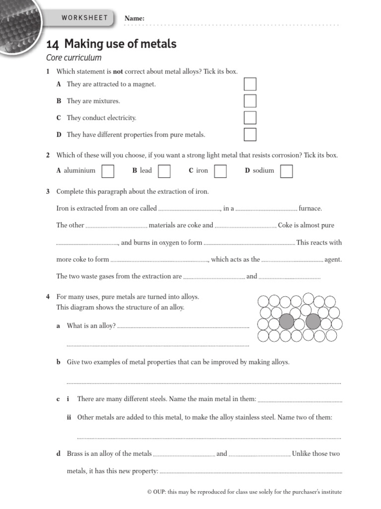 Worksheet_14 | PDF | Aluminium | Metals