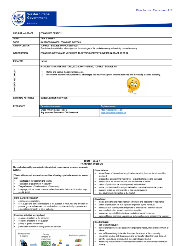 Economics Grade 11 Term 1 Week 6 - 2021 | PDF | Economics | Economic System