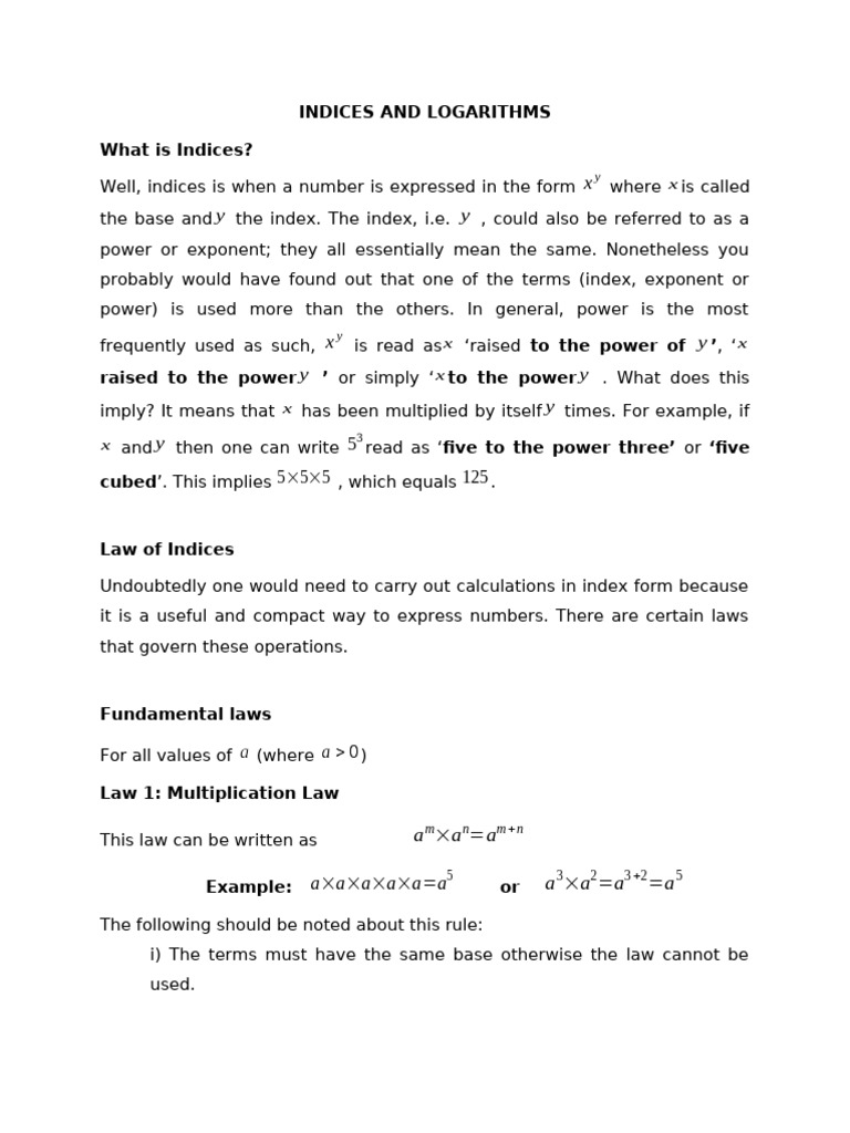 Indices and Logarithms | PDF | Logarithm | Exponentiation