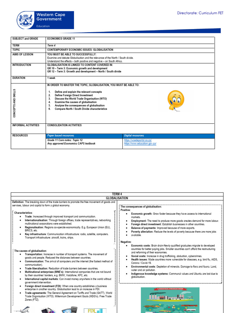 Globalisation in Grade 11 Economics | PDF | Globalization | Developing ...