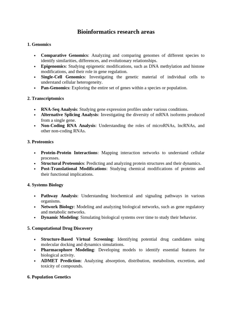 Key Areas in Bioinformatics Research | PDF | Bioinformatics | Gene
