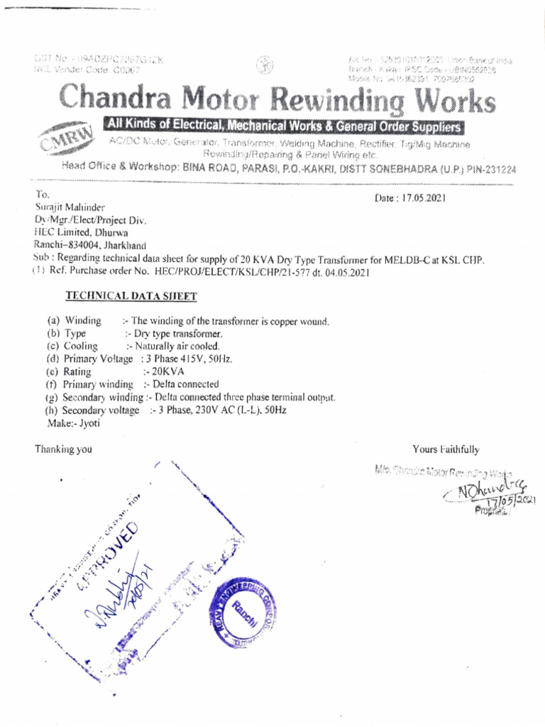 Drawing & Data Sheet Approval | PDF | Transformer | Electrical Equipment