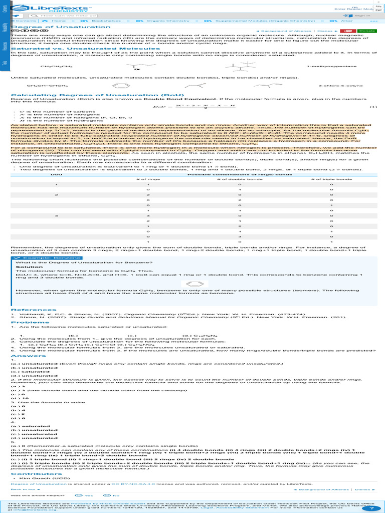 Degree of Unsaturation - Chemistry LibreTexts | PDF | Molecules ...