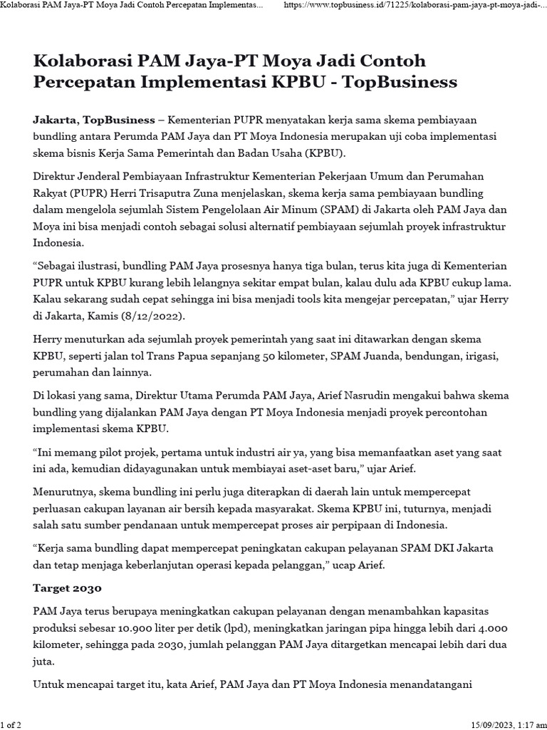 Kolaborasi Pam Jaya PT Moya | PDF