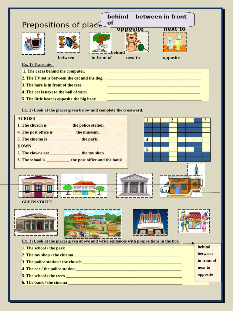 Prepositions of Place Crosswords Grammar Drills Warmers Coolers 90491 | PDF