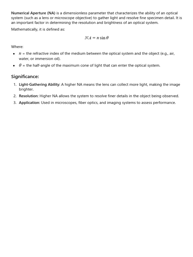 Numerical Aperture | PDF