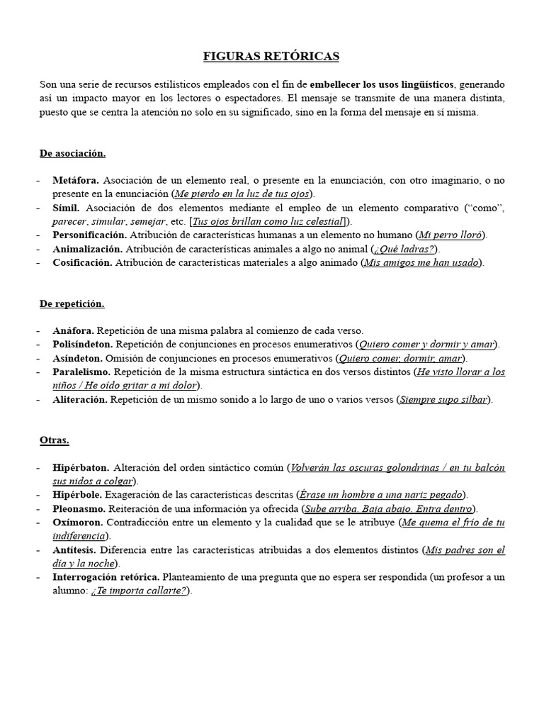 Figuras Retóricas: Tipos y Ejemplos | PDF