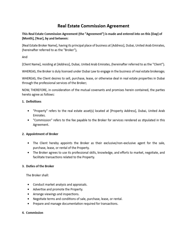 Real Estate Commission Agreement Template | PDF | Lease | Common Law
