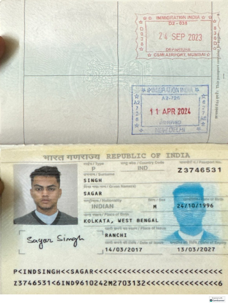 Sagar Singh Passport Copy | PDF