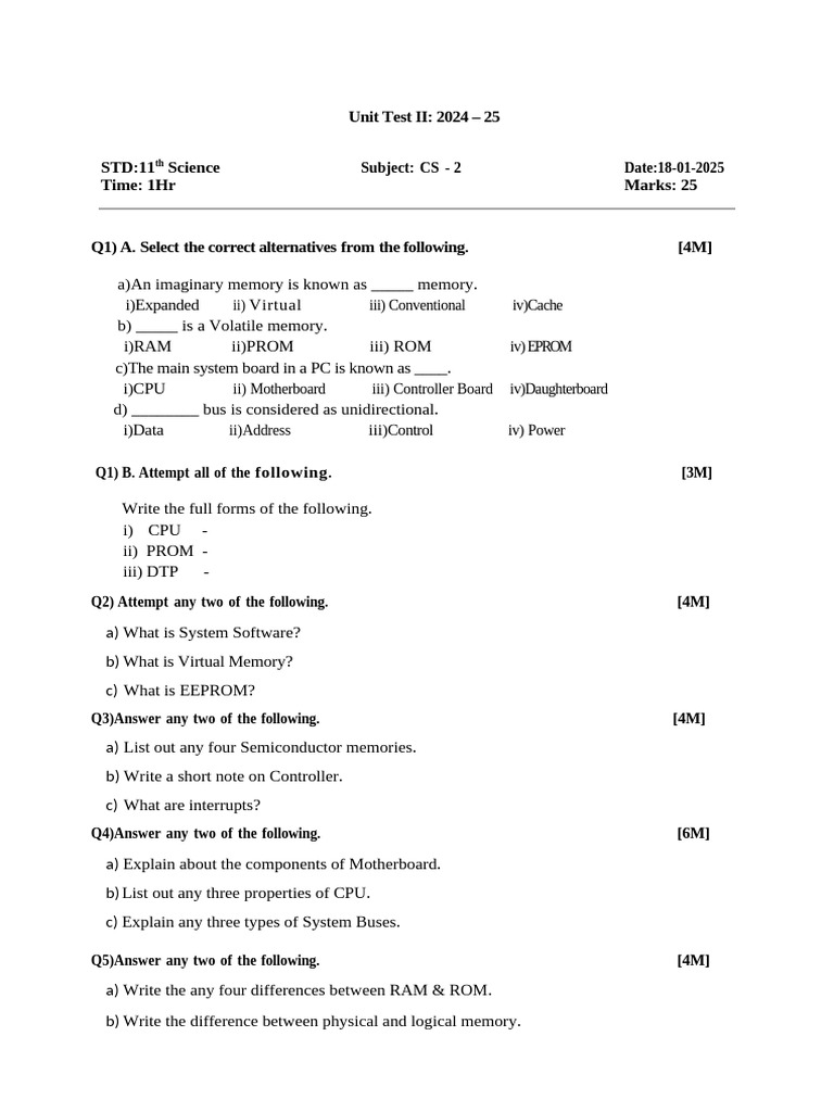 11th Science CS-2 UT 2 Question Paper | PDF