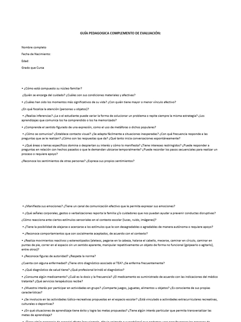 Guía de Evaluación Complementaria (Tea | PDF | Las emociones | Sicología