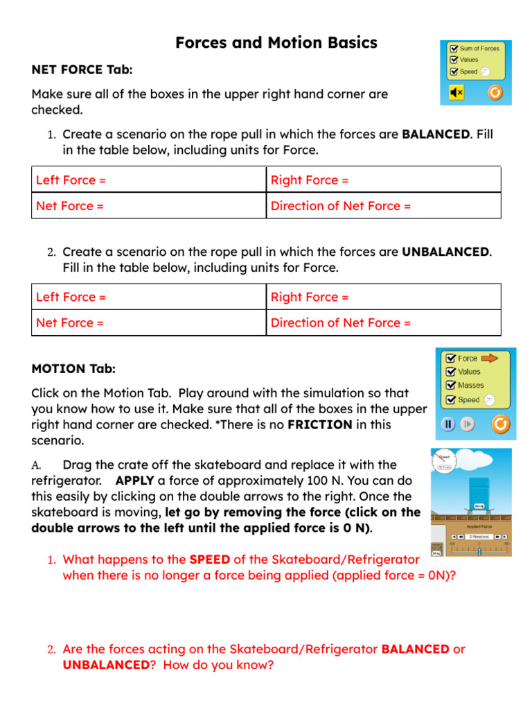 Force & Motion Basics Simulation | PDF | Force | Friction
