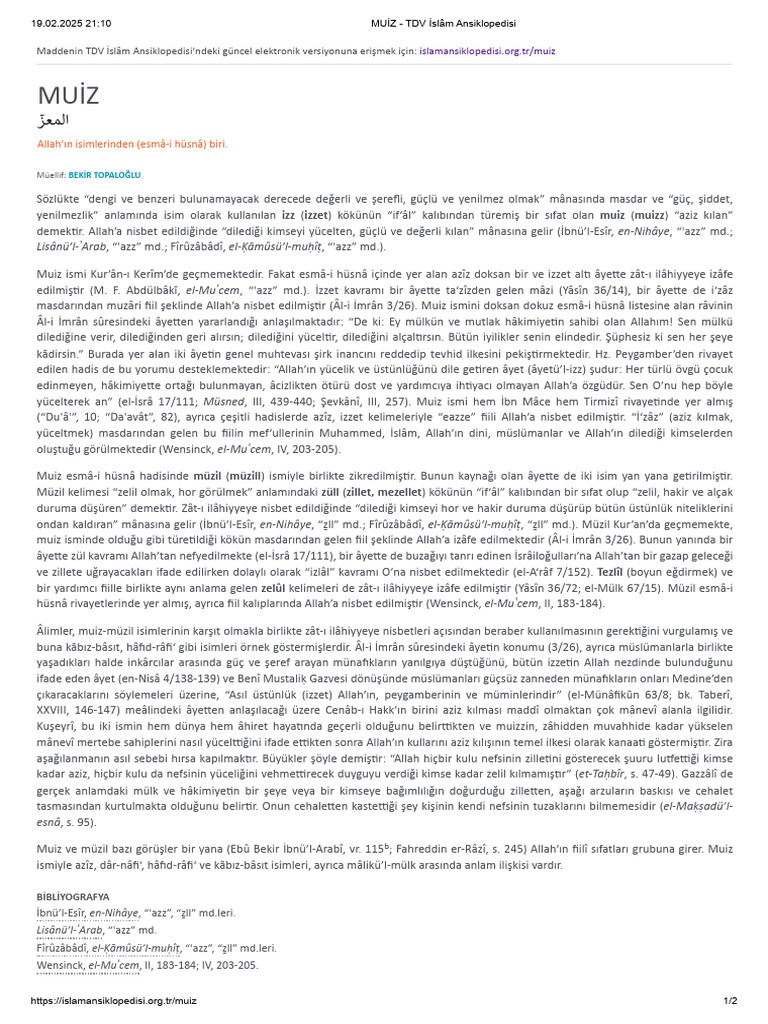 MUİZ - TDV İslâm Ansiklopedisi | PDF