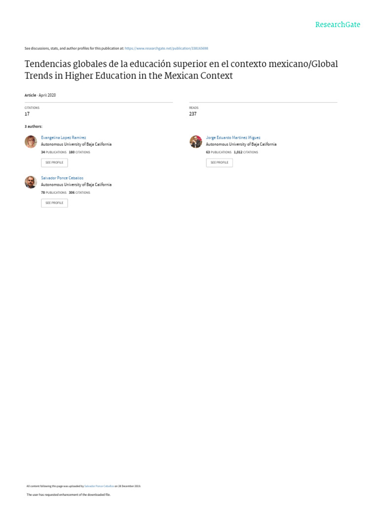 Tendencias Globales de La Educación Superior en El Contexto Mexicano ...