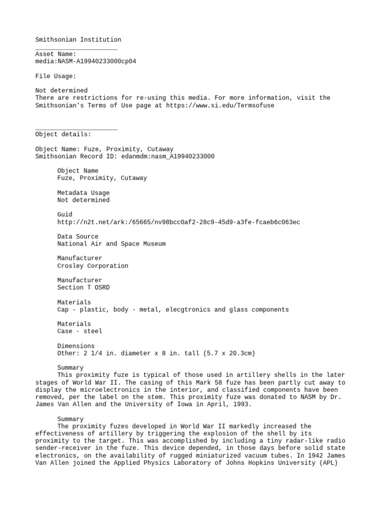 file_metadata_NASM-A19940233000cp04_info | PDF | Fuze | Vacuum Tube
