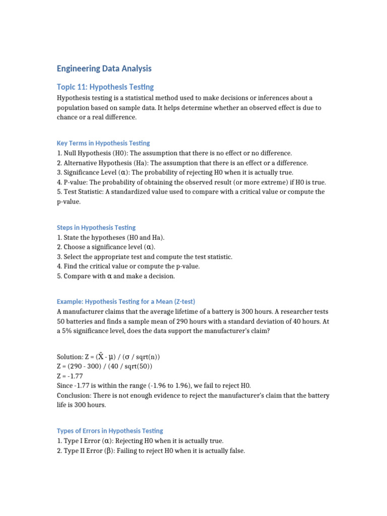 Engineering Data Analysis | PDF | Statistical Significance | P Value