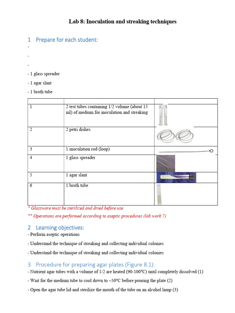 Lab 8 - Spread - Streak Techniques | PDF | Agar | Biology