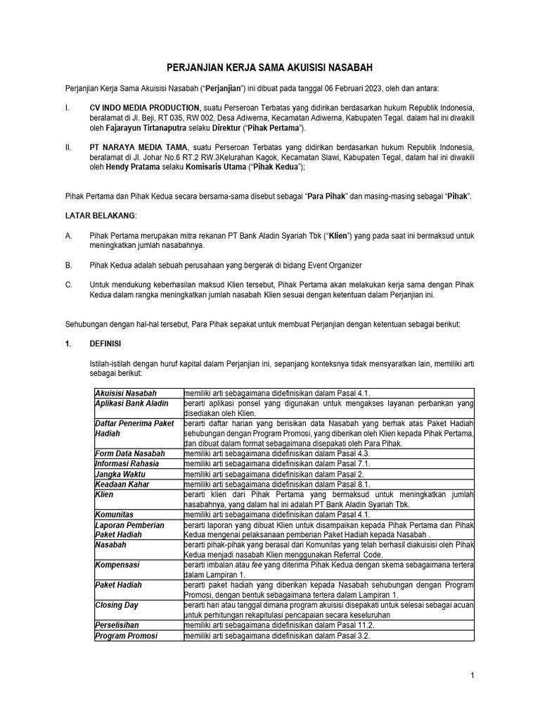 PKS Akuisisi Nasabah IMPro x Naraya | PDF