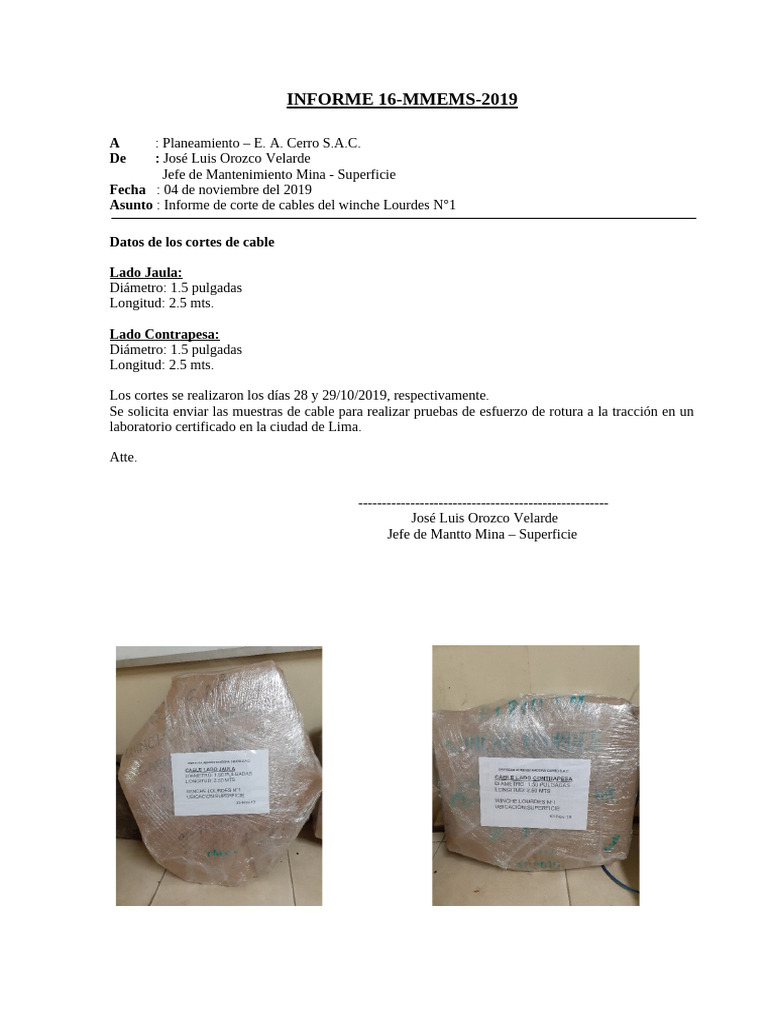 Informe Corte de Cables WL1 Oct 2019 | PDF