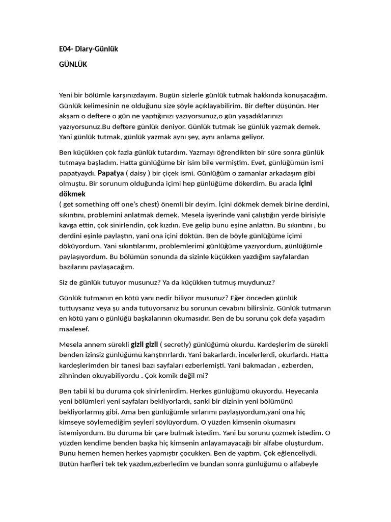 E04- Diary-Günlük | PDF