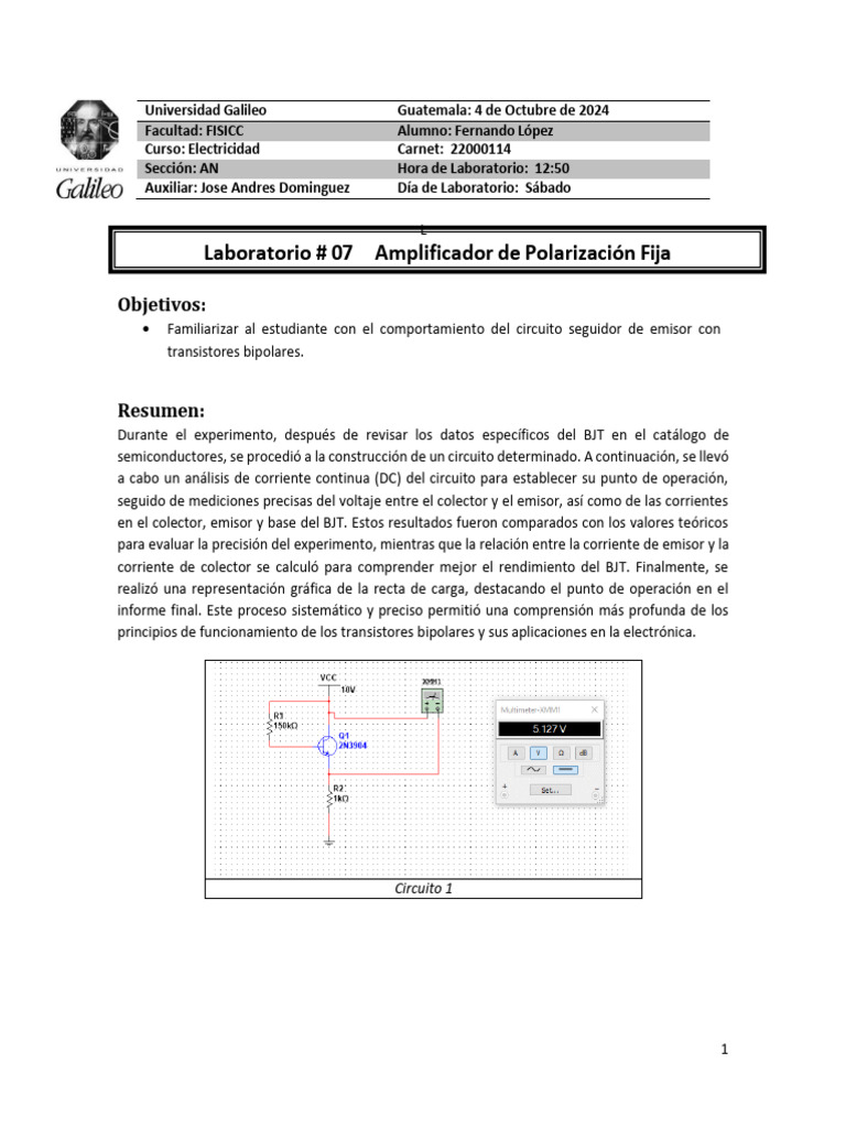 Laboratorio07 Electronica | PDF | Transistor de unión bipolar | Transistor