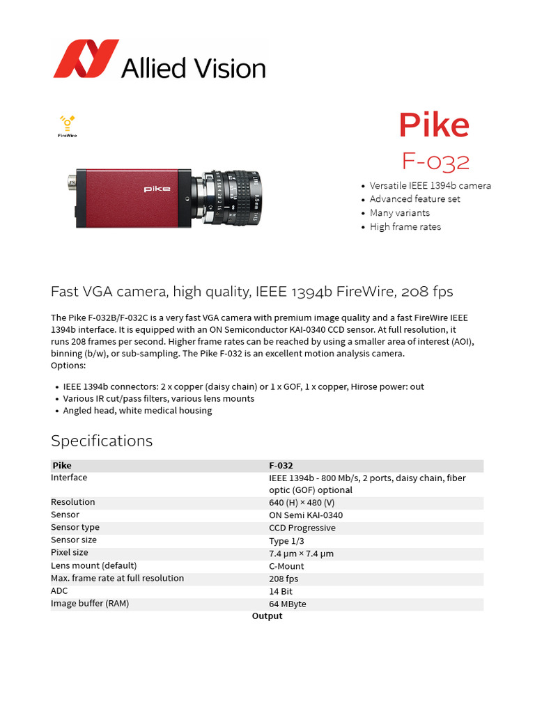Camara Pike - F-032 - DataSheet - V6.3.2 - en | PDF | Pixel | Display Resolution