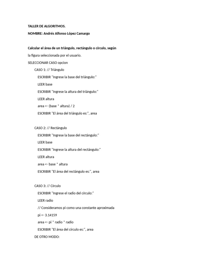 Taller de Algoritmos | PDF | Triángulo | Geometría Elemental