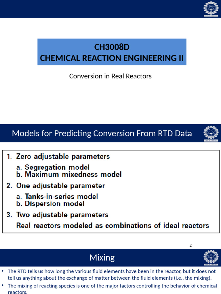 CRE II Conversion Real Reactors RTD | PDF | Chemical Reactor | Chemistry