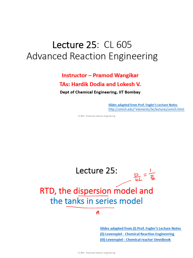 PW Lec25 Dispersion and Tanks in Series Models PDF | PDF | Process Engineering | Applied And ...