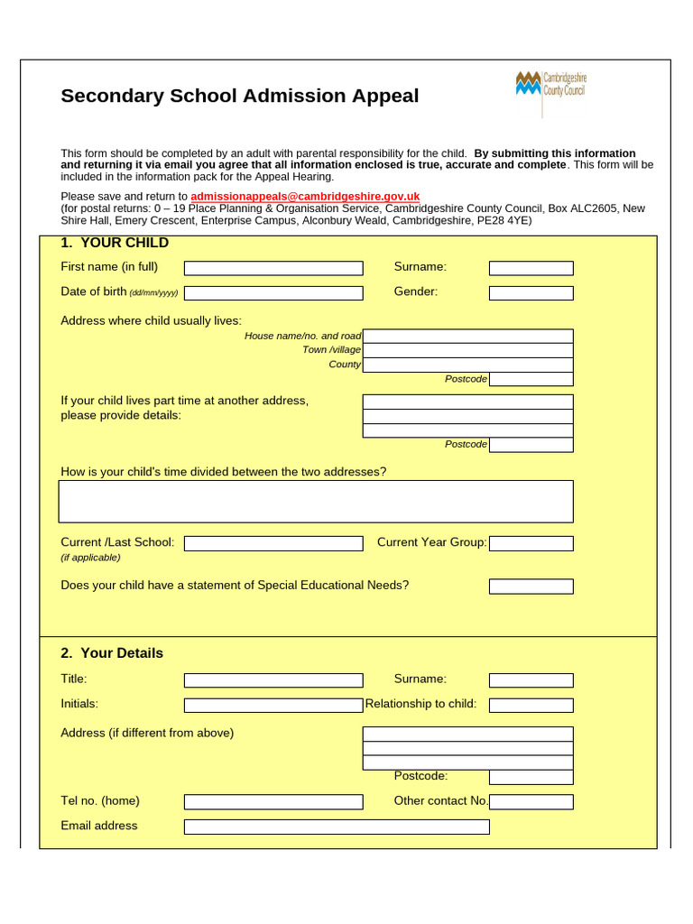 Secondary School Admission Appeal Form | PDF | Childhood | Public Services