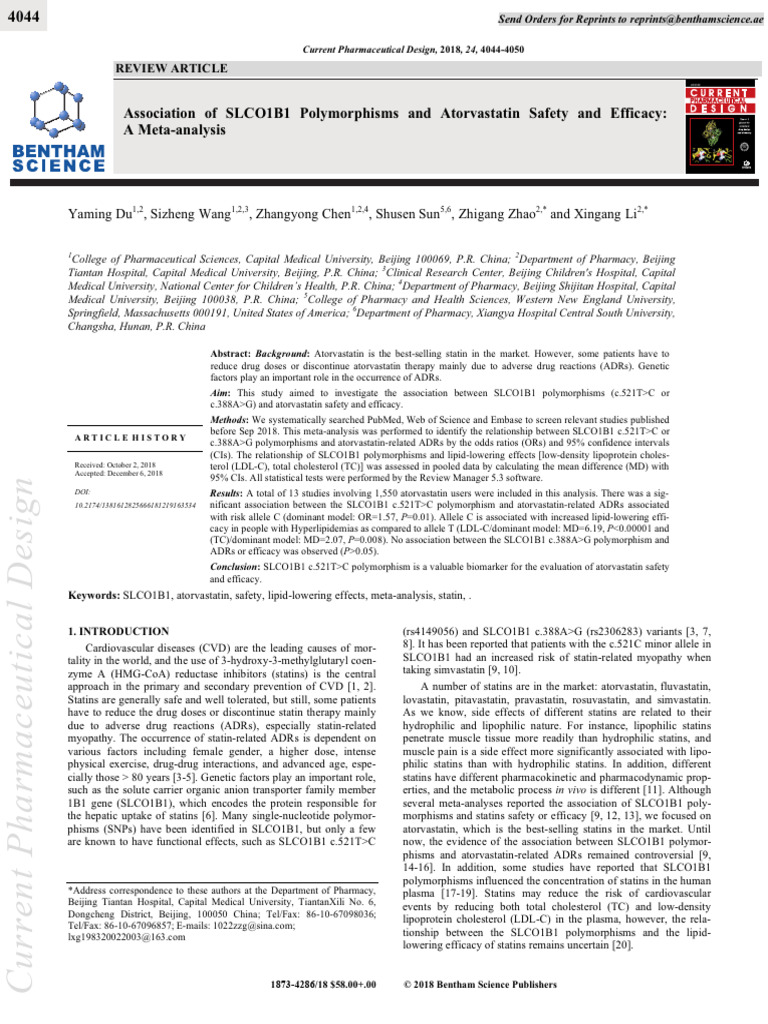 0008B Current Pharmaceutical Design 2018 | PDF | Statin
