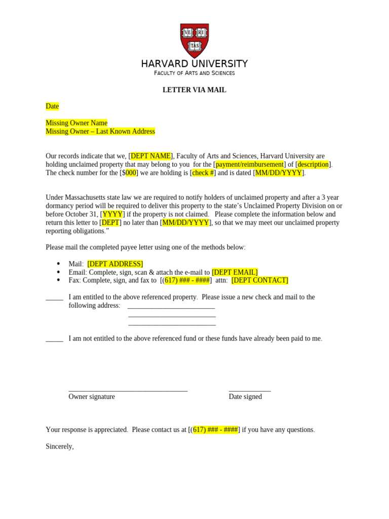 Escheat Letter | PDF