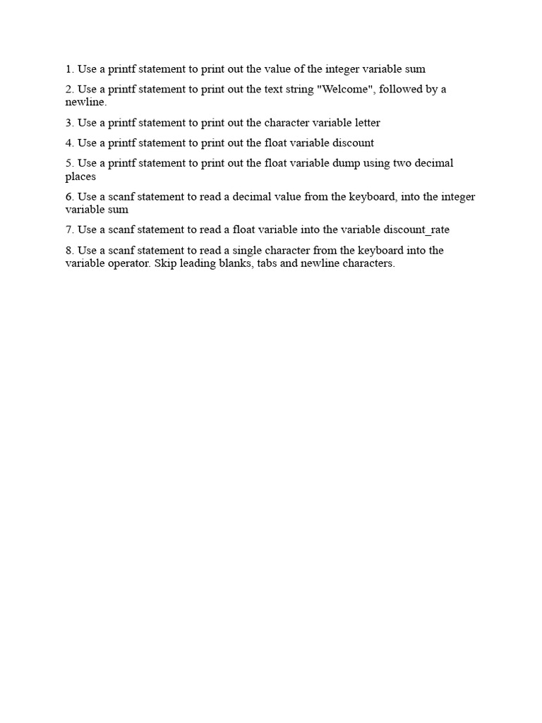 Printf and Scanf Practice Questions | PDF