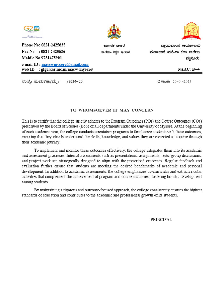 Macw Naac Letter-Po and Co | PDF