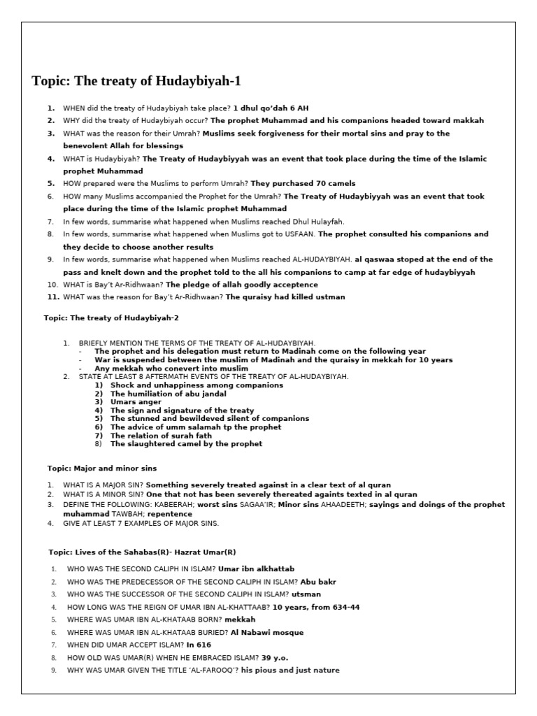 Treaty of Hudaybiyah Overview | PDF | Umar | Muhammad